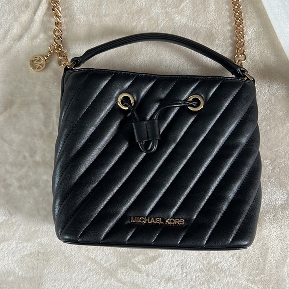 Michael Kors | Bags | Michael Kors Drawstring Bag Shoulder Bag Black Leather Mini Purse | Poshmark